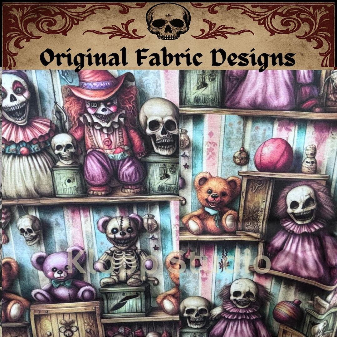 Creepy Clowns Cotton Fabric, Weirdcore Gothic Clown Toys Print Pattern ...
