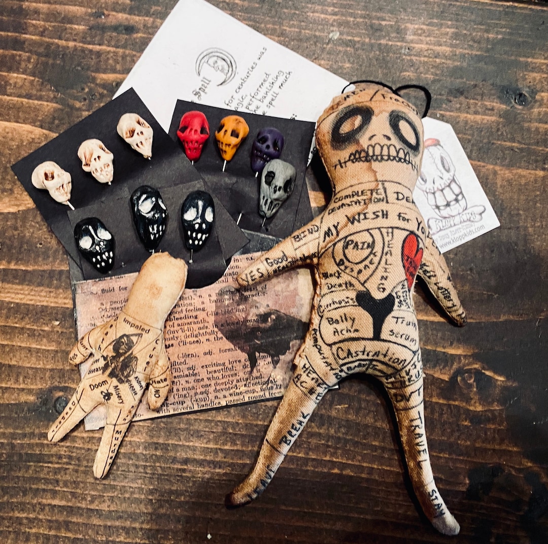Voodoo Doll Spell Bundle Skull Pins Fetish MAGIC Curiosity Poppet Pokes ...