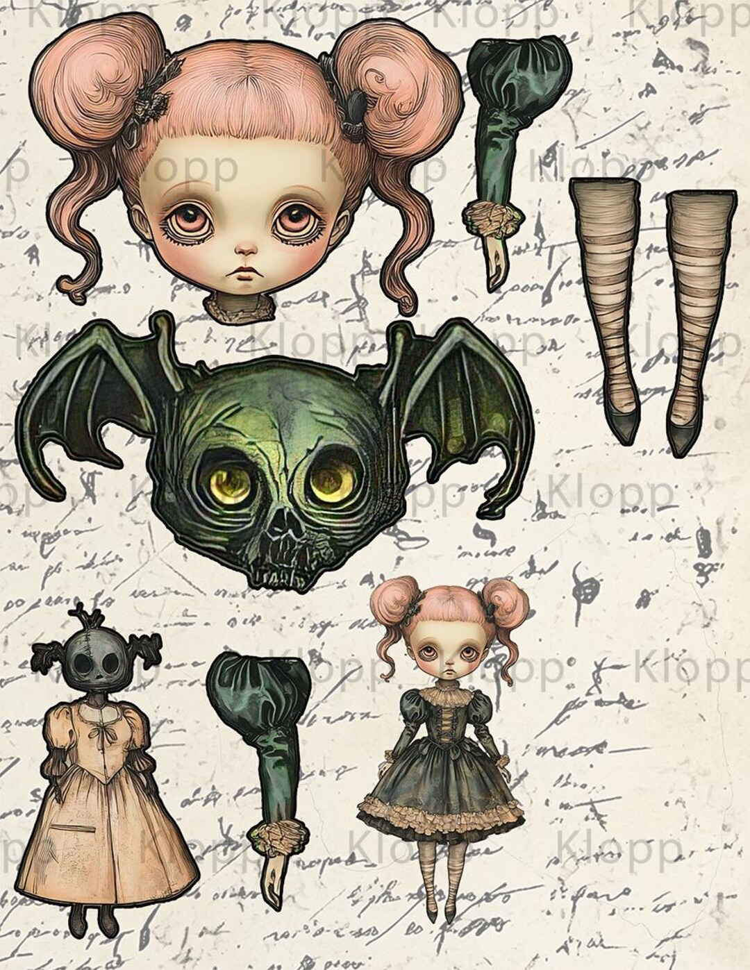 Victorian Creepy Paper Doll Printable DIY Bat Girl Paper Craft, Fun ...