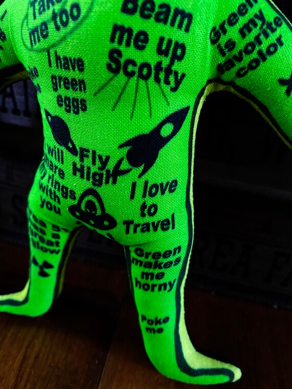 Original Art Handmade ALIEN Voodoo Doll Poppet PIN head doll Area 51 Xfiles Green Man UFO fun ...