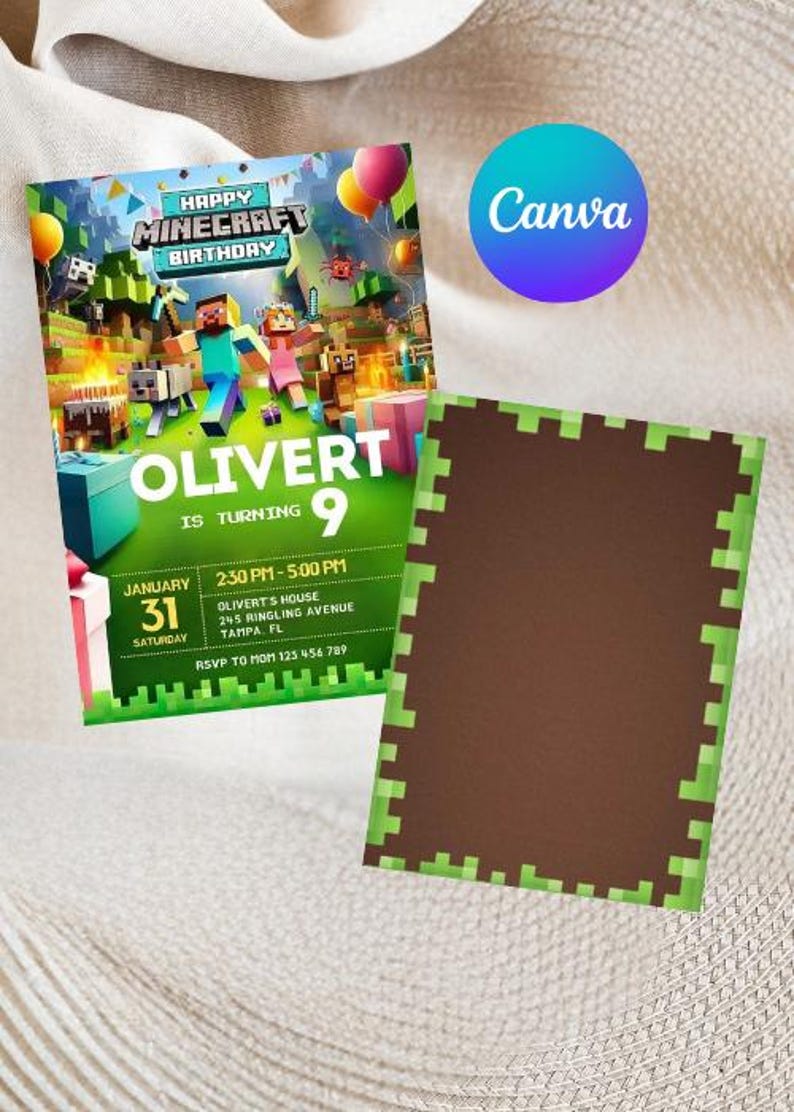 Editable Minecraft Birthday Invitation • Minecraft Birthday • Birthday ...