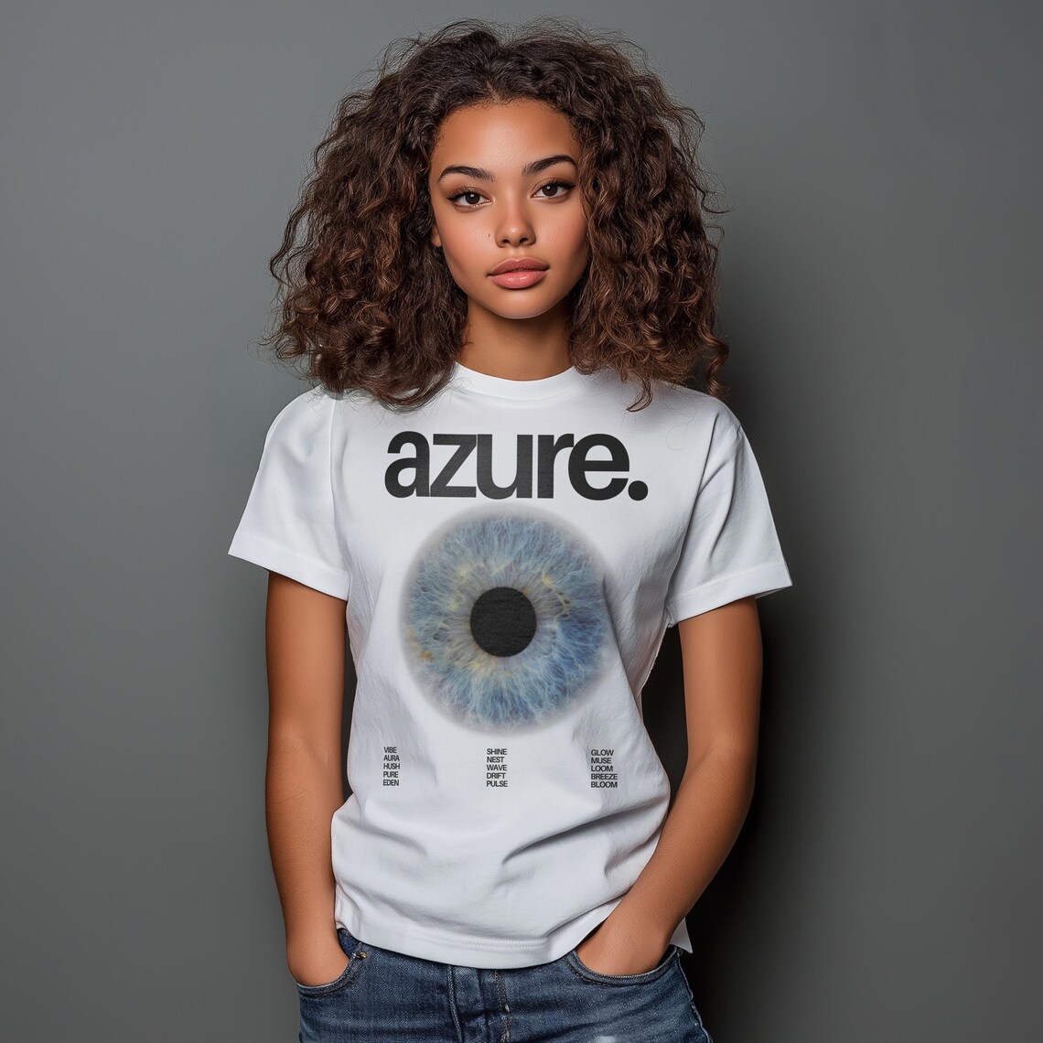 Azure Blue Eye Graphic Shirt, Realistic Iris Print Futuristic Aesthetic ...
