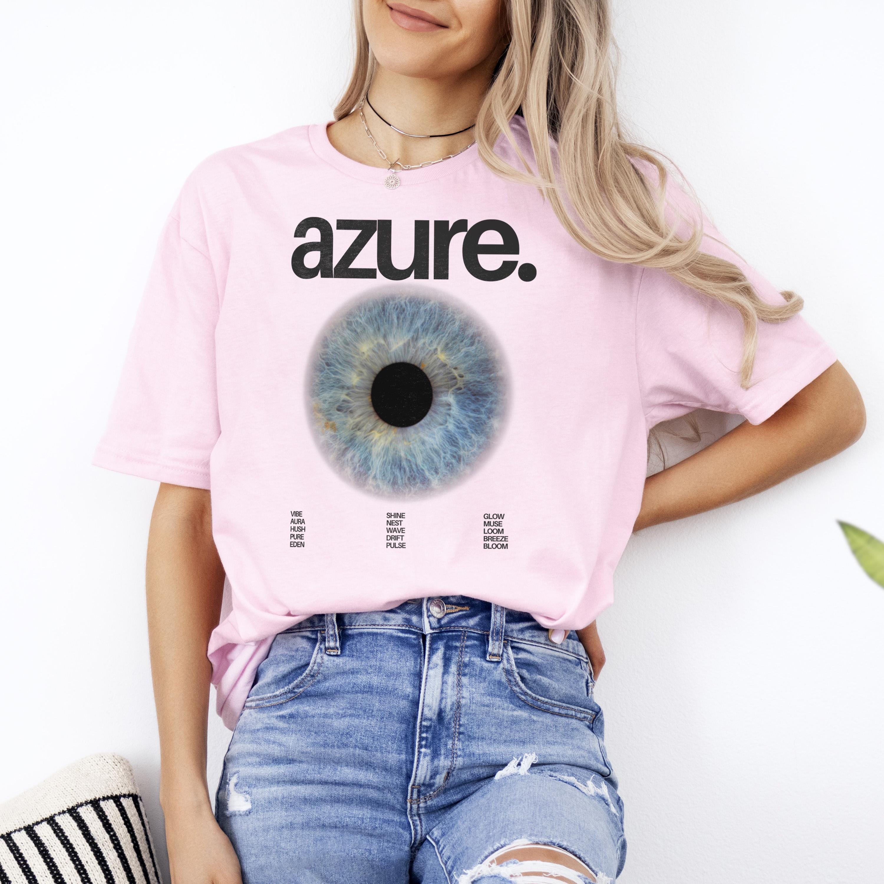 Azure Blue Eye Graphic Shirt, Realistic Iris Print Futuristic Aesthetic ...