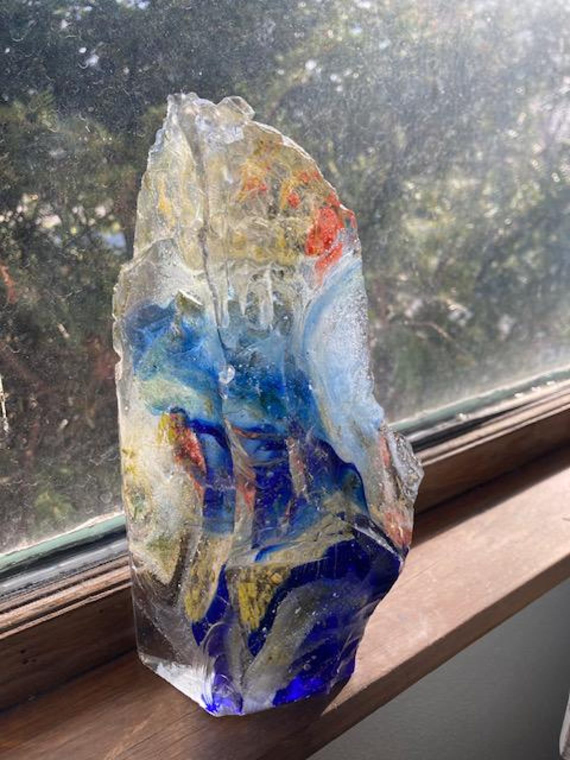 Amazing Artist Slag Glass Multi-color Swirls 9 Inches Tall, Blues ...