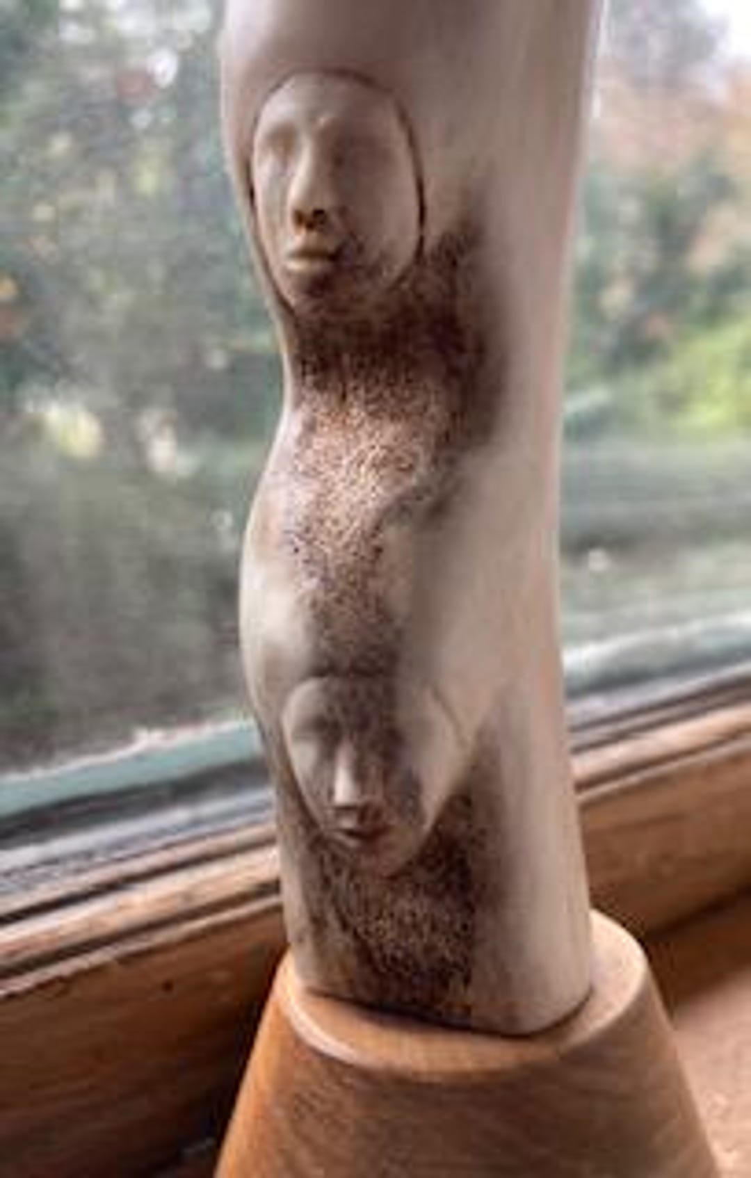 Regal Mid-century Vintage Natural Bone Carved Statue of 3 Faces on a ...