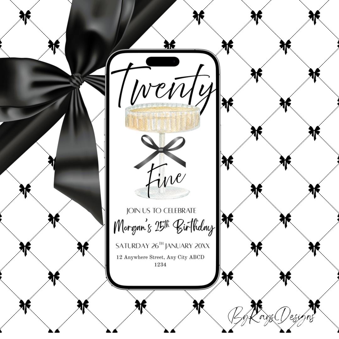 25th Birthday Invitation Twenty Fine Birthday Invitation Cocktail Theme ...