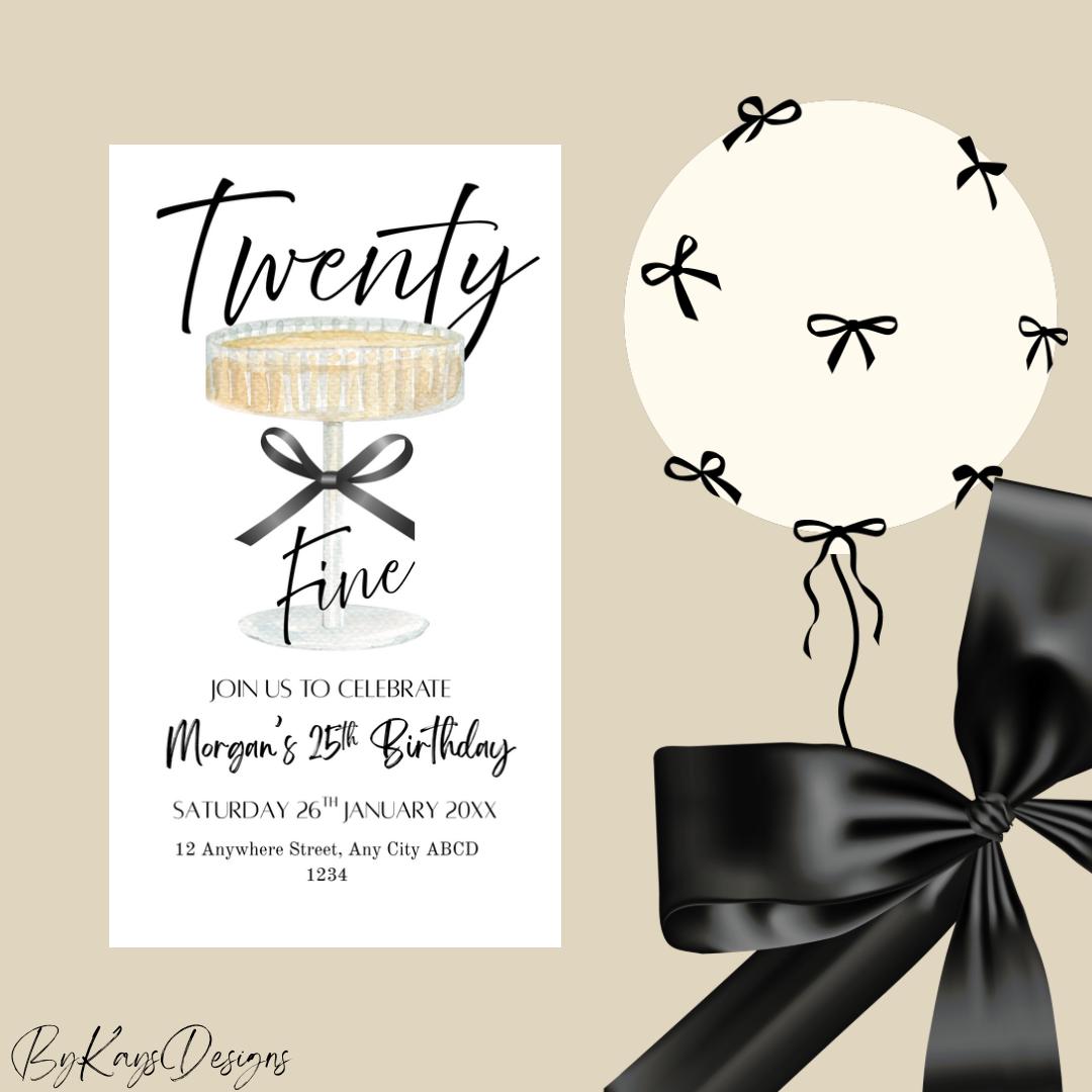 25th Birthday Invitation Twenty Fine Birthday Invitation Cocktail Theme ...