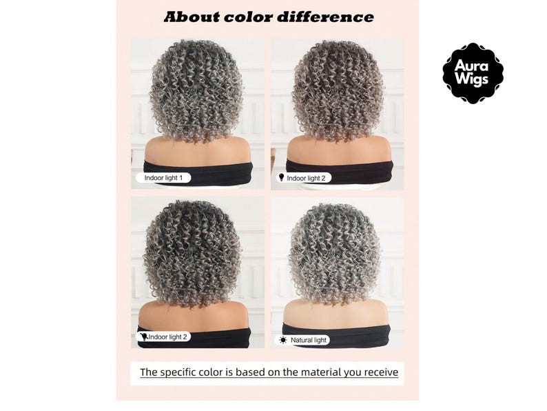 Silver Grey Curly Afro Wig With Bangs: Voluminous Short Synthetic Hair ...