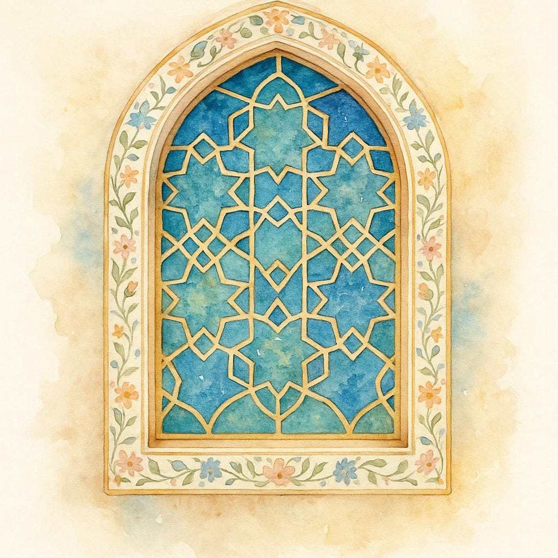 Watercolor Islamic Window Art Print | Andalusian Design (digital ...