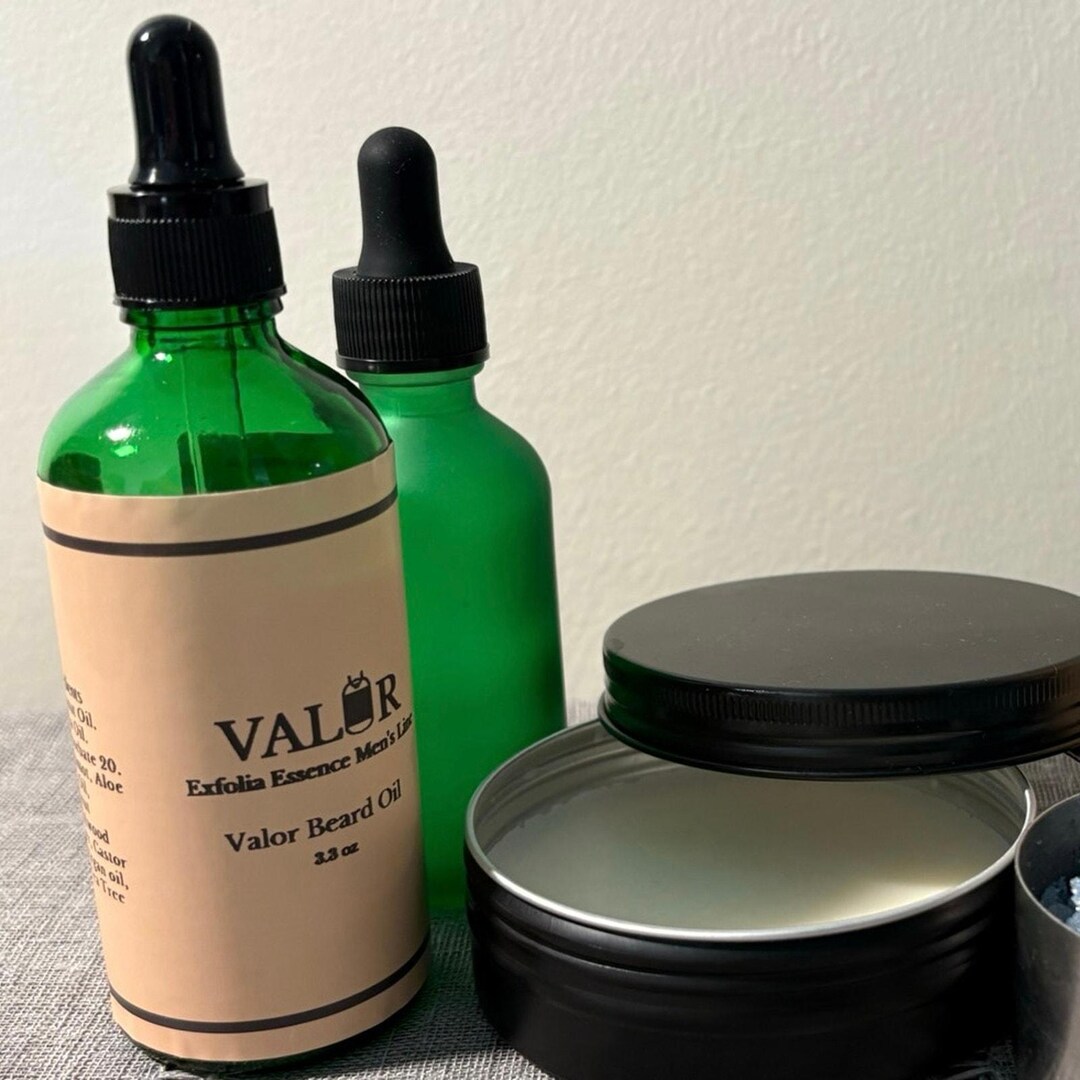 Valor by Exfolia Essence Large Beard Gift Set: Beard Oil and Beard Balm ...