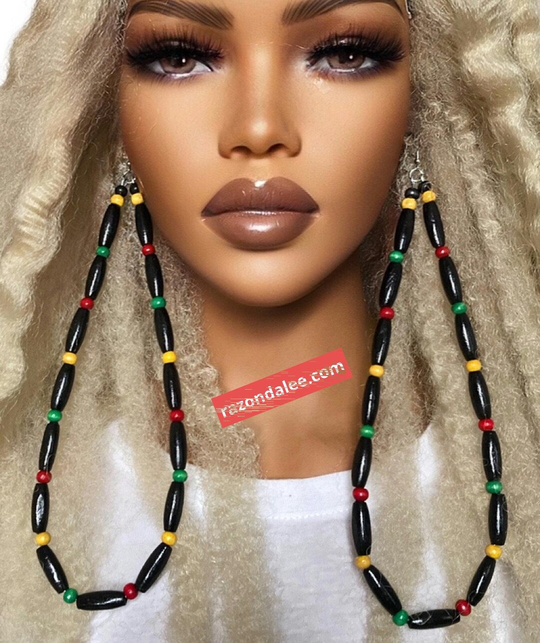 Juneteenth Tear Drop Beaded Hoop Earrings Extra Long Red Yellow Green ...