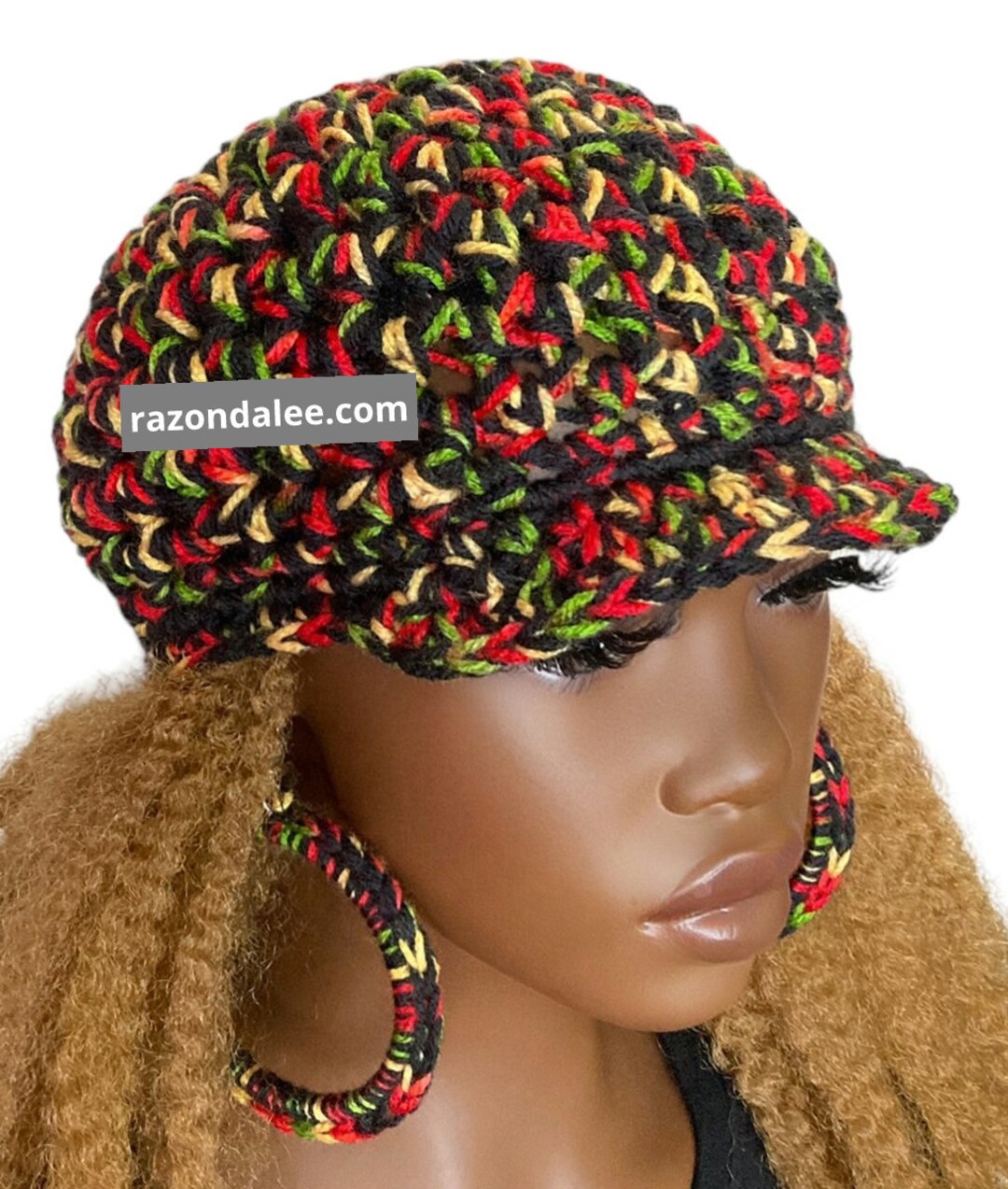 Crochet Fitted Cap Hat by Razonda Lee Razondalee Black Red Yellow Green ...