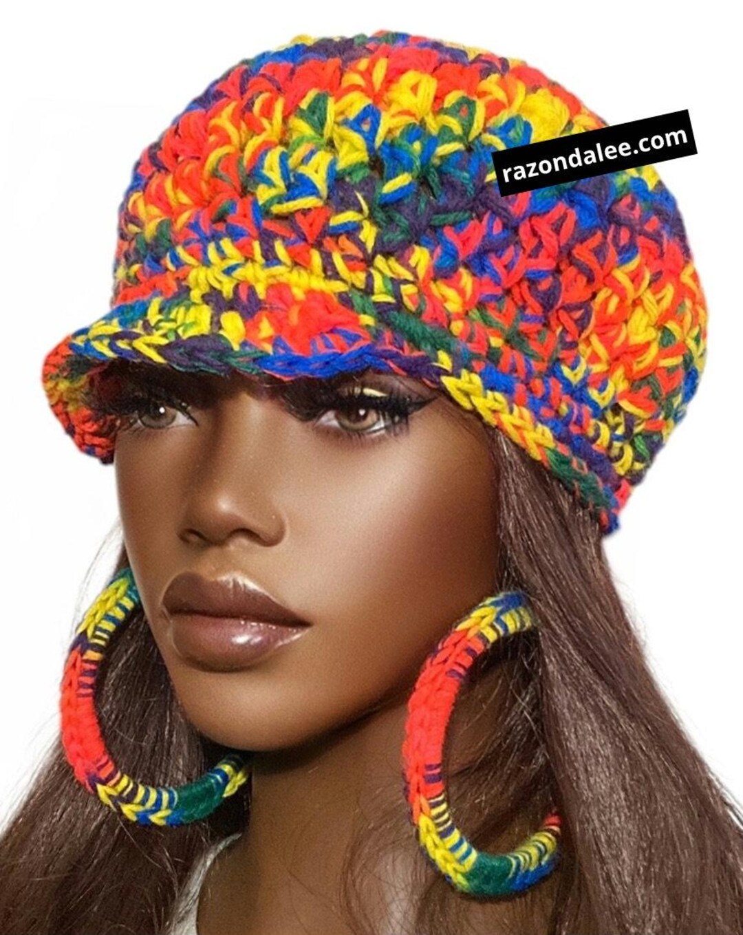 Ready to Ship Chunky Crochet Newsboy Cap Hat Bright Multi by Razonda ...