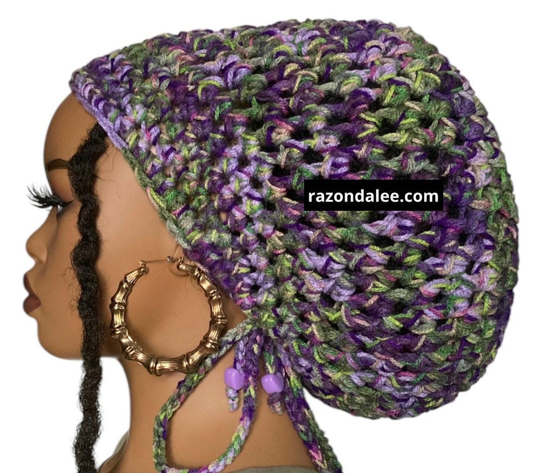 Chunky Crochet Dreadlock Tam With Drawstring Purple Green Multi Razonda Lee Razondalee - Etsy