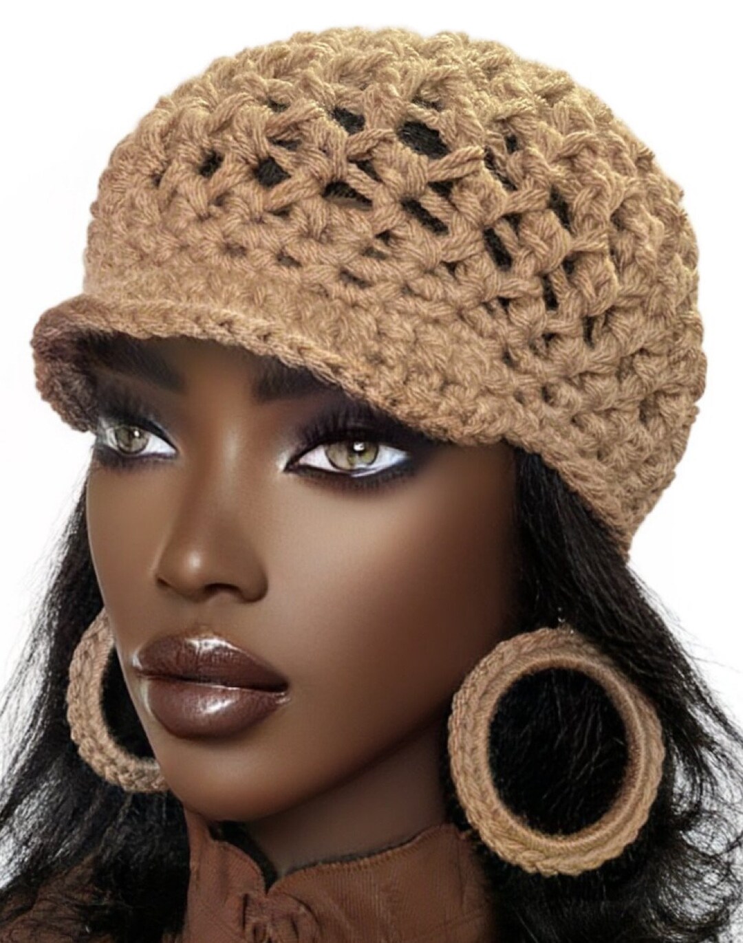 Stretchy Crochet Fitted Newsboy Cap Hat Taupe by Razonda Lee Razondalee ...