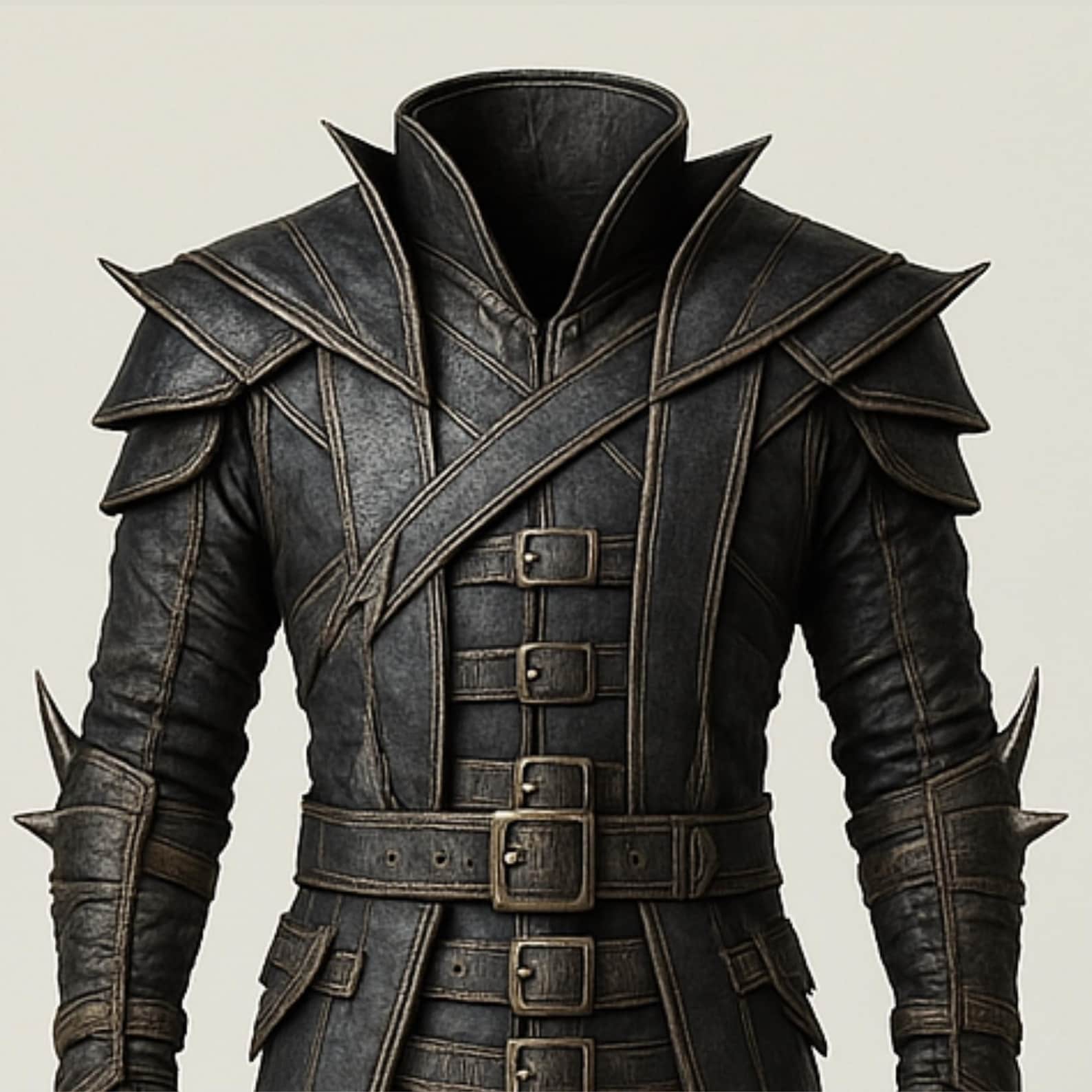 Black Leather Assassin Armor Costume, Dark Fantasy Steampunk Outfit for ...