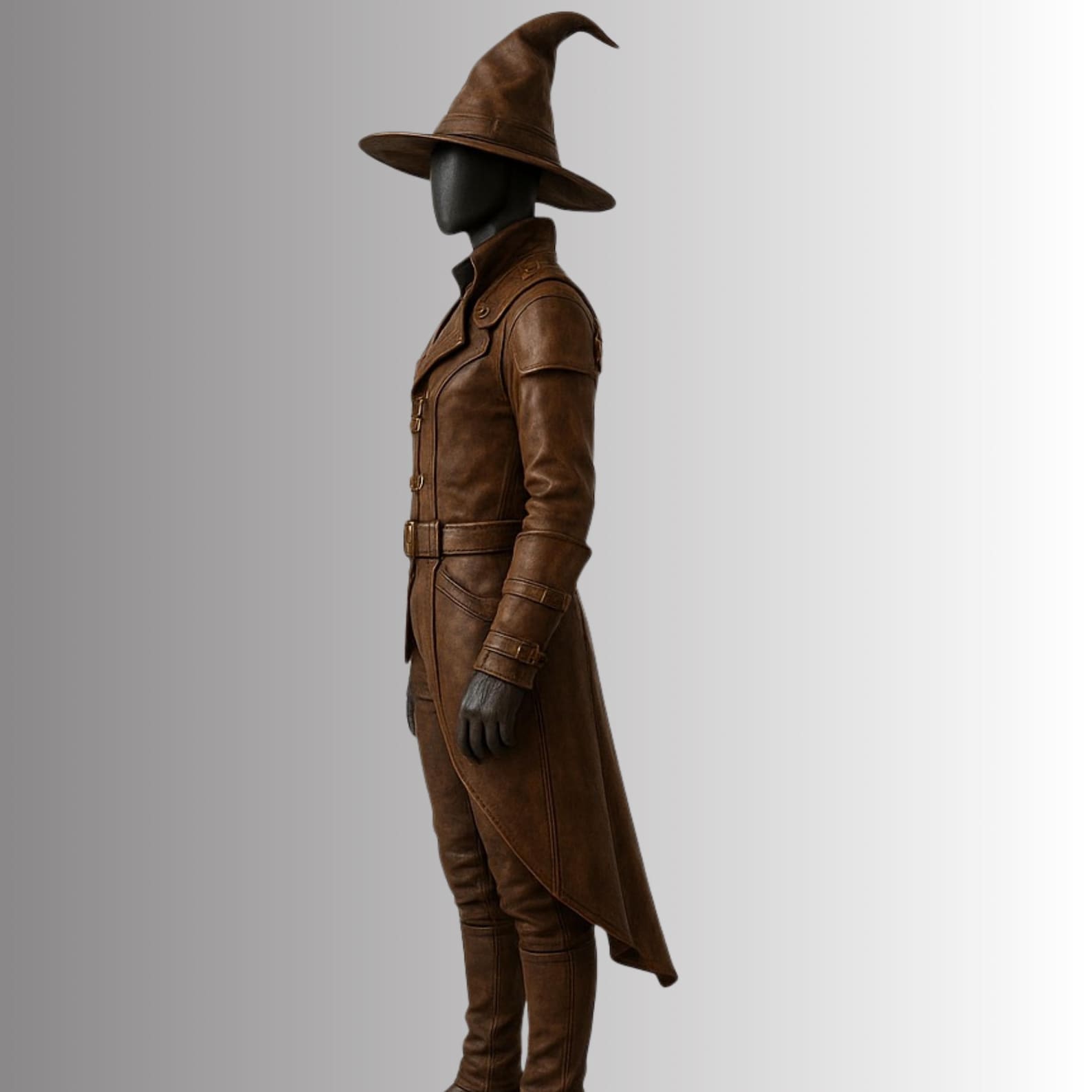Steampunk Leather Alchemist Costume: Gothic Wizard Trench Coat and Hat ...