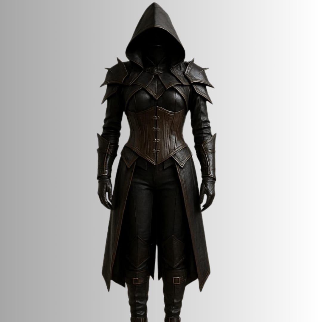 Gothic Assassin Leather Costume, Hooded Cosplay Armor - LARP Halloween ...