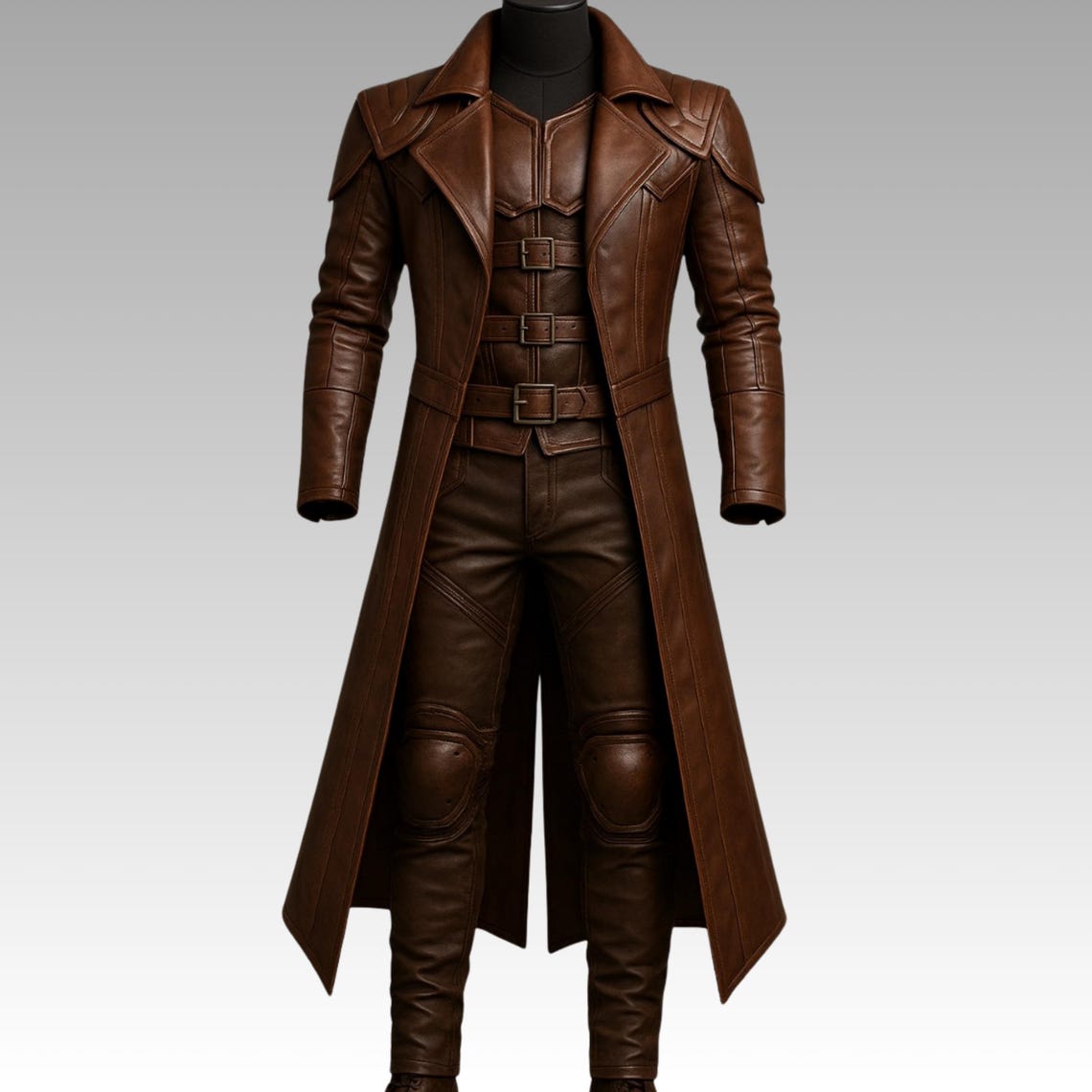 Brown Leather Warrior Trench Coat, Men's Steampunk Cosplay Costume - Etsy