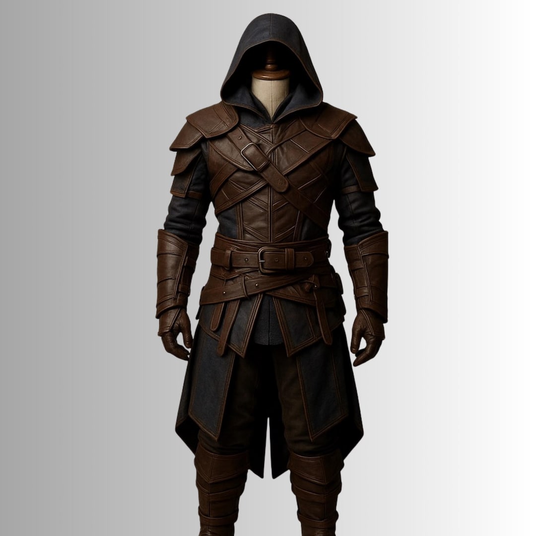 Leather Assassin Costume, Hooded Medieval Armor, LARP Cosplay Suit - Etsy