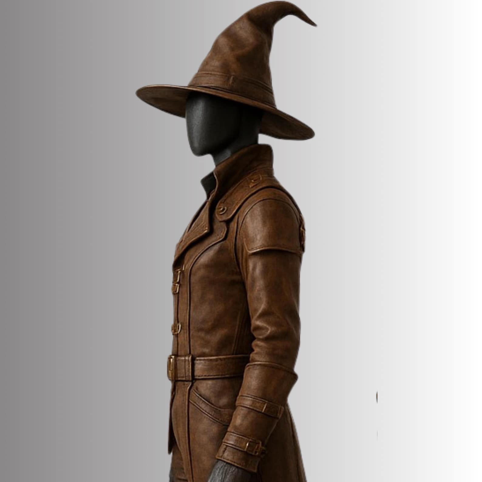 Steampunk Leather Alchemist Costume: Gothic Wizard Trench Coat and Hat ...