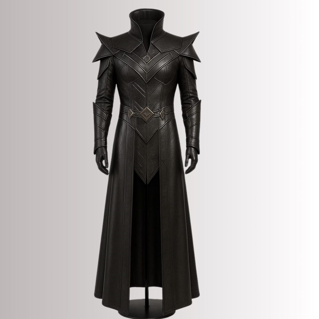 Handmade Genuine Leather Dark Sorcerer Trench Coat, Gothic Cosplay ...