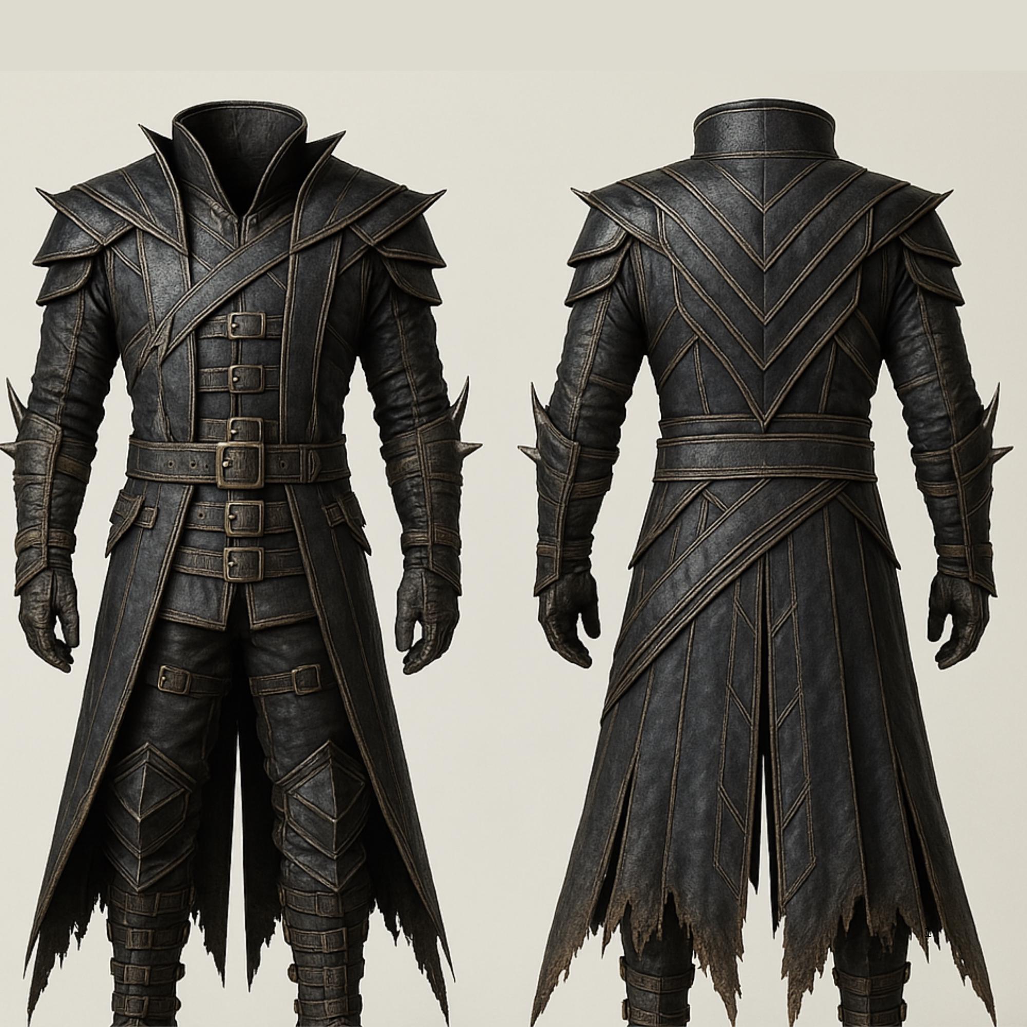 Black Leather Assassin Armor Costume, Dark Fantasy Steampunk Outfit for ...
