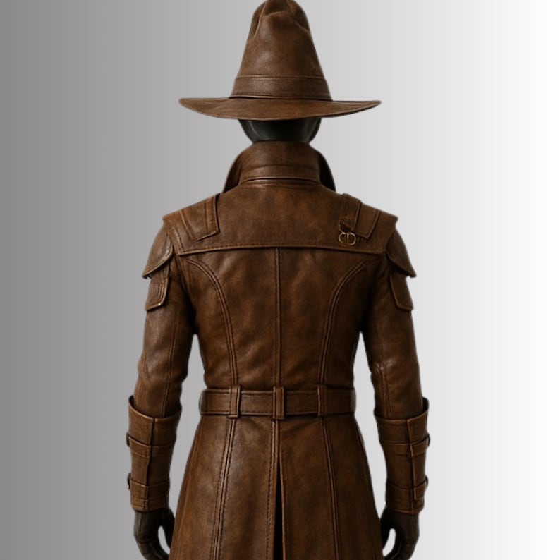 Steampunk Leather Alchemist Costume: Gothic Wizard Trench Coat and Hat ...