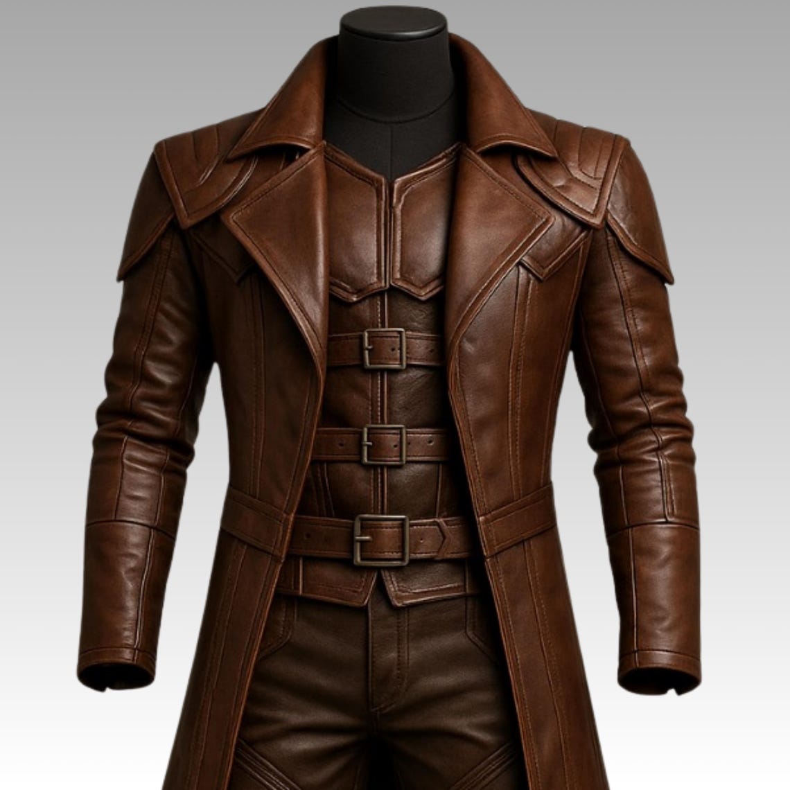 Brown Leather Warrior Trench Coat, Men's Steampunk Cosplay Costume - Etsy