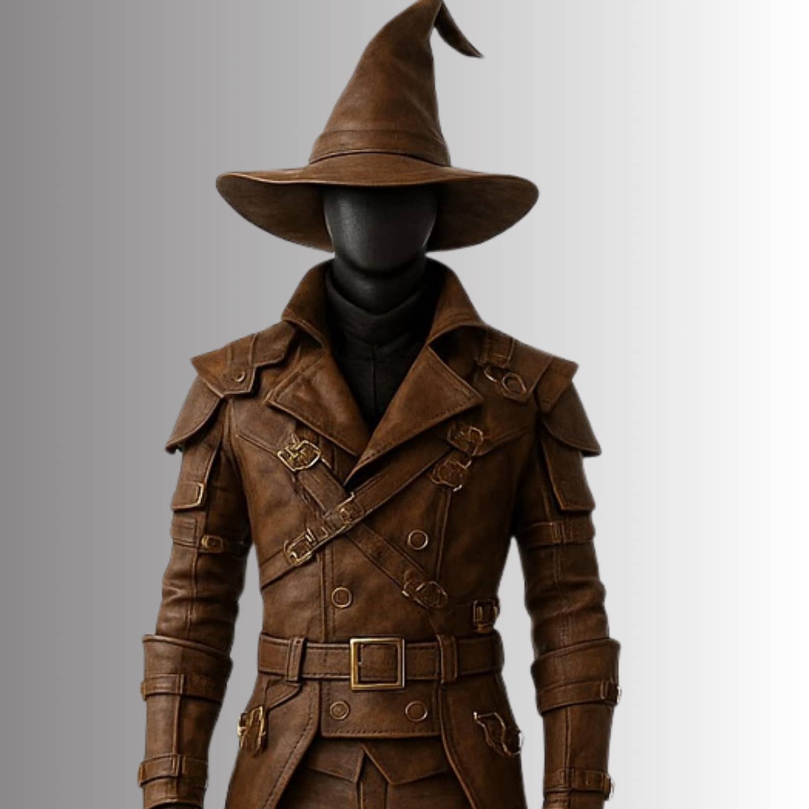 Steampunk Leather Alchemist Costume: Gothic Wizard Trench Coat and Hat ...