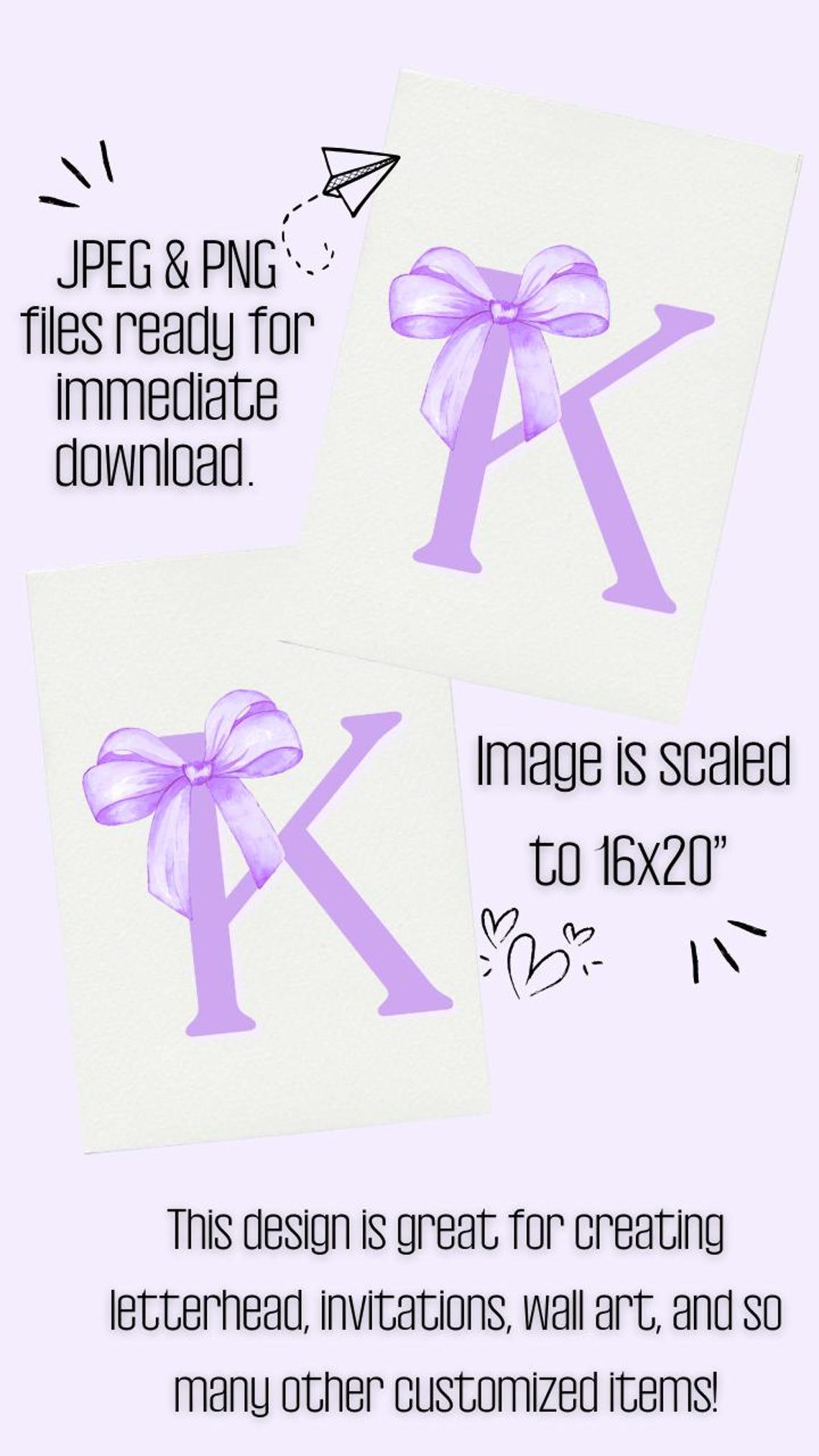Purple Bow Monogram Letter “K” – Instant Digital Download (PNG + JPEG ...