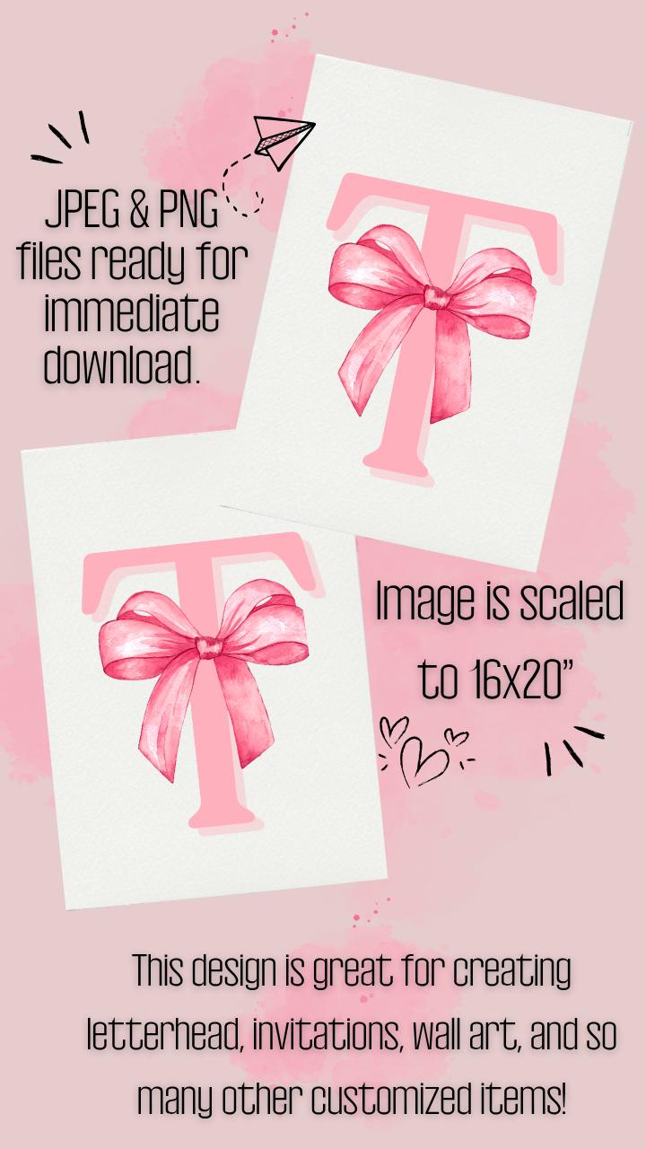 Pink Bow Monogram Letter “T” – Instant Digital Download (PNG + JPEG) - Etsy