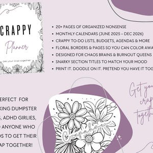 Funny 2025-2026 Printable Planner: Black & White Floral, Snarky To-do ...