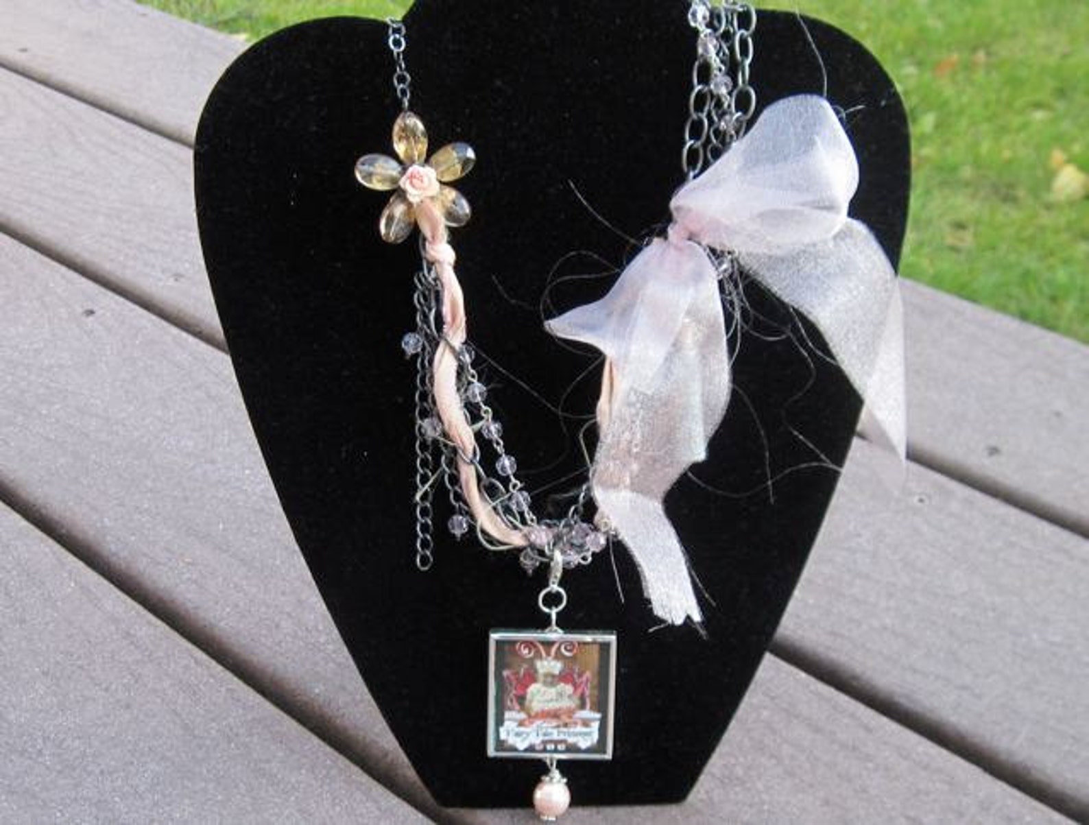 Fairy Tale Princess Pink Silver Chain Ribbon Necklace - Etsy