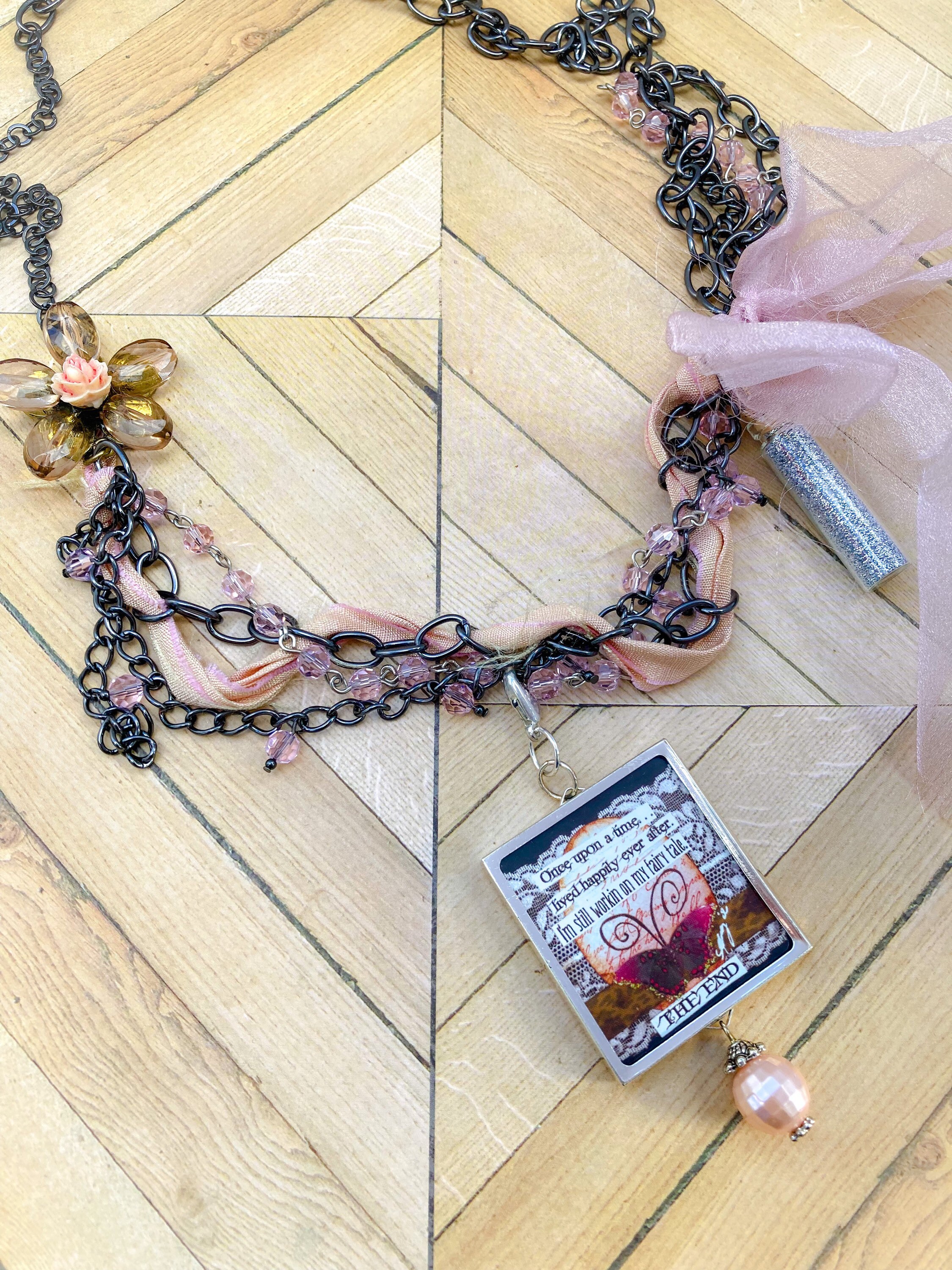Fairy Tale Princess Pink Silver Chain Ribbon Necklace - Etsy