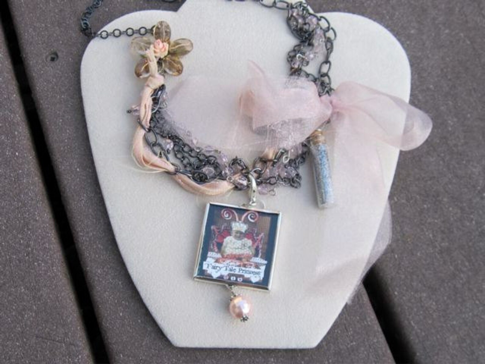 Fairy Tale Princess Pink Silver Chain Ribbon Necklace | Etsy