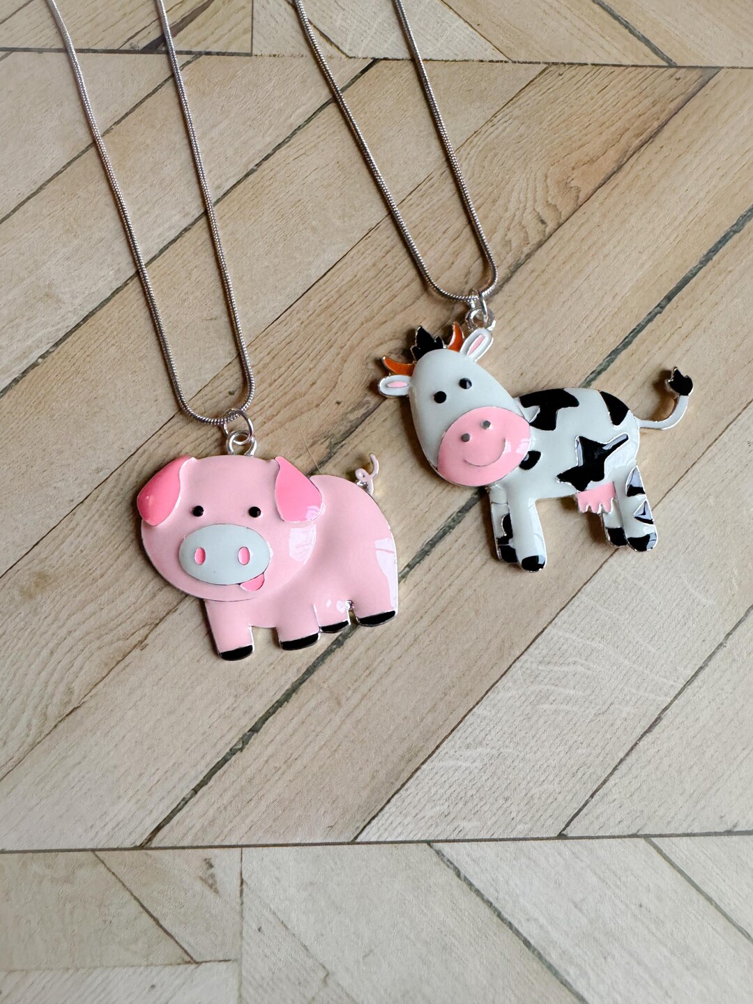 Farm Animals Cow and Pig Best Friends Necklace Set - Etsy