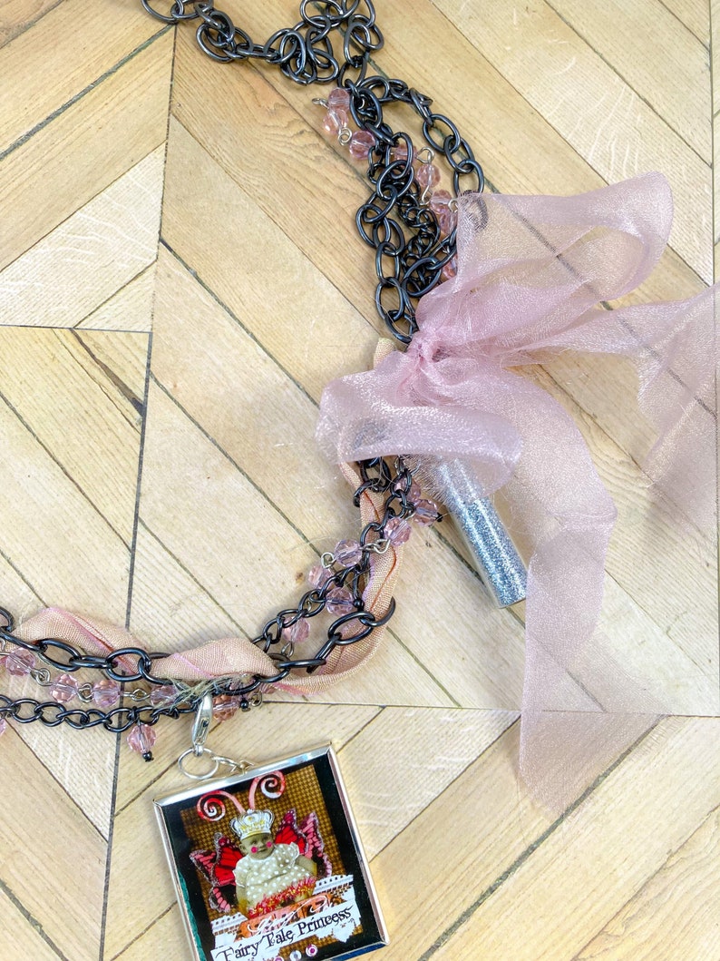 Fairy Tale Princess Pink Silver Chain Ribbon Necklace - Etsy