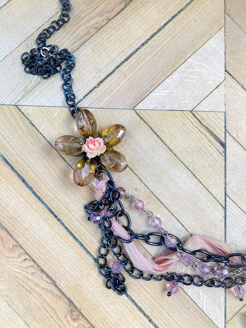 Fairy Tale Princess Pink Silver Chain Ribbon Necklace - Etsy