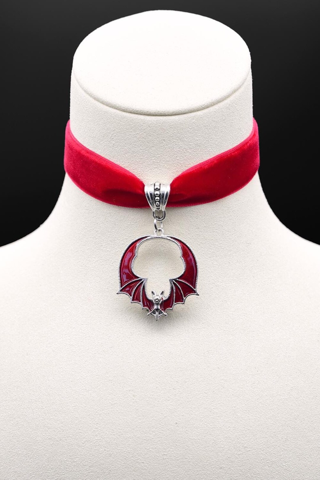Velvet Silver Gothic Bat Choker Necklace - Etsy