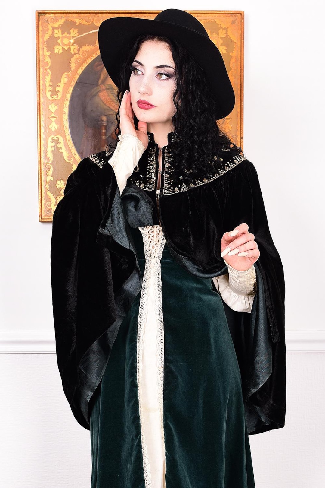 Antique 1900s Black Velvet Gold Embroidered Sequin Cape Gothic - Etsy