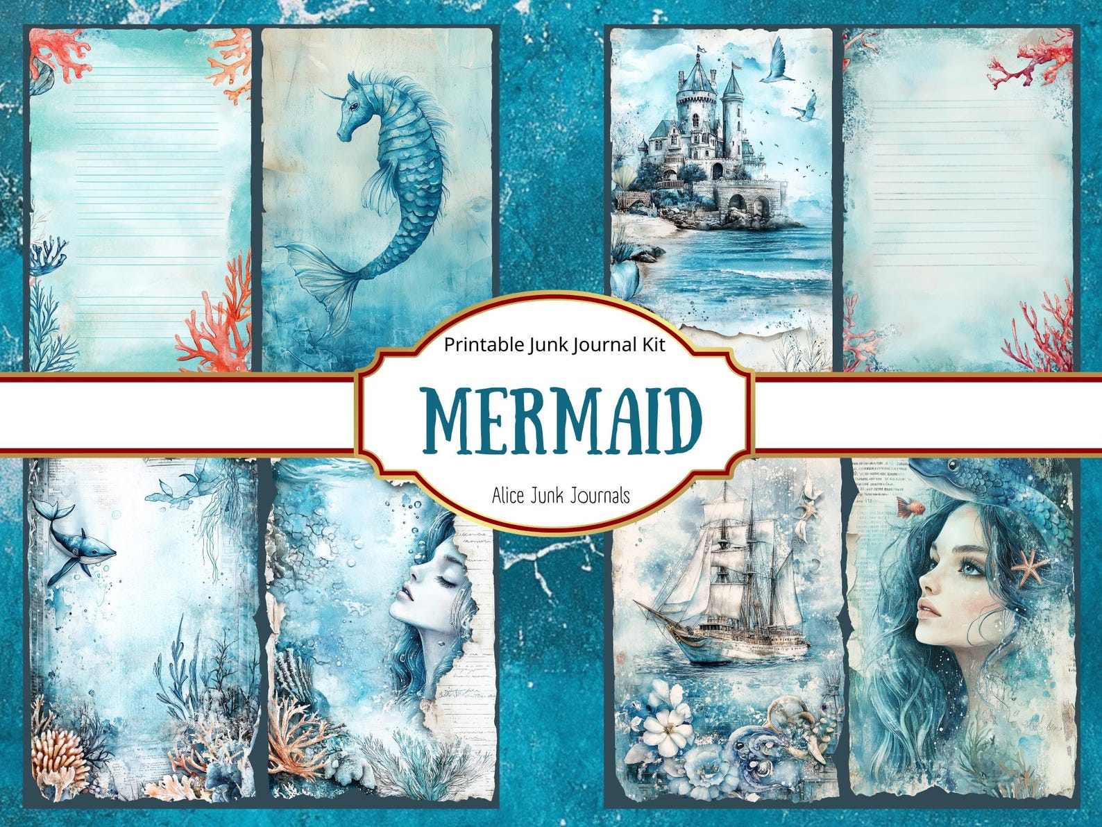 Mermaid Junk Journal Kit, Ocean Digital Paper, Sea Journal Pages ...