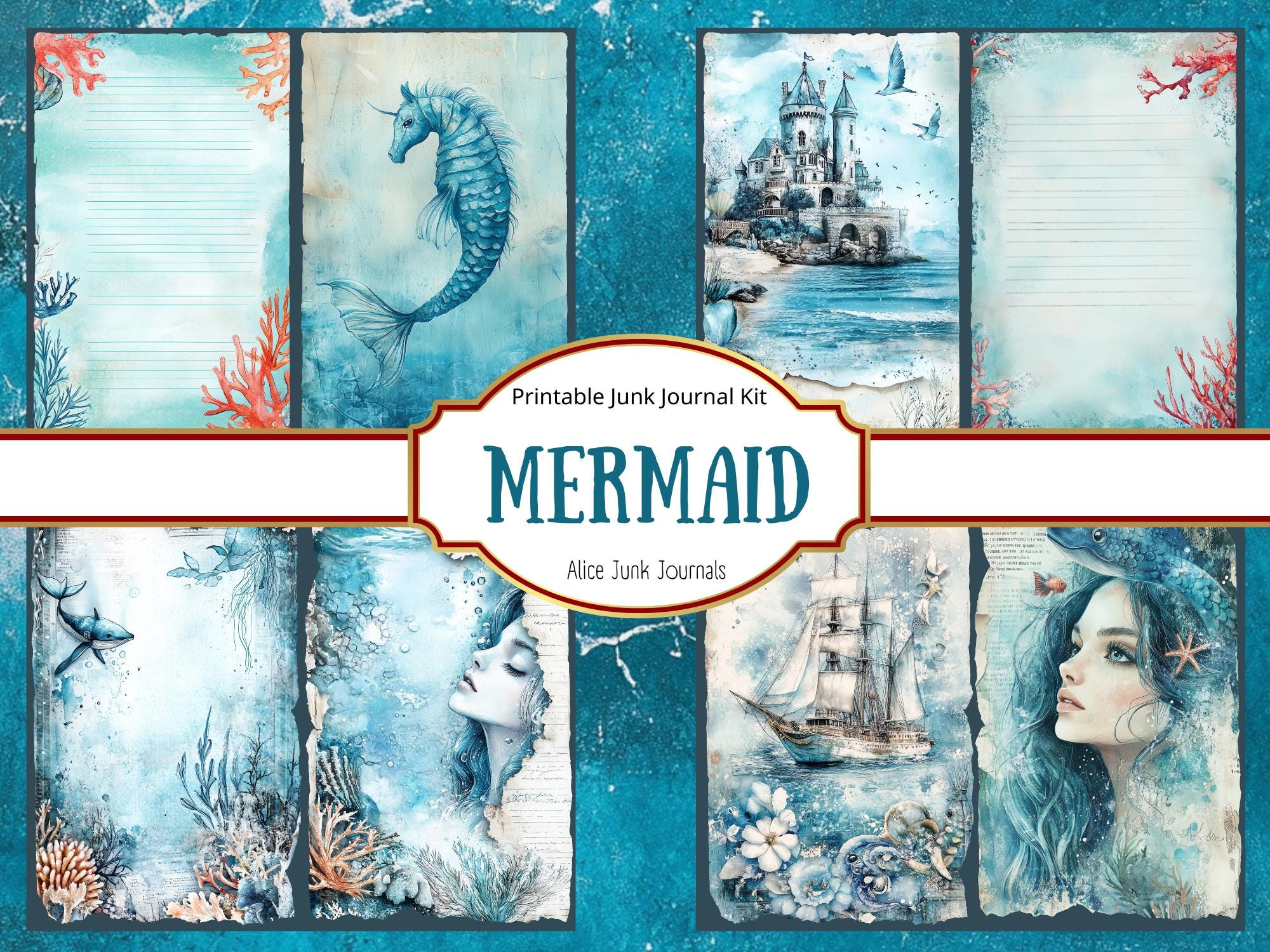 Mermaid Junk Journal Kit, Ocean Digital Paper, Sea Journal Pages ...