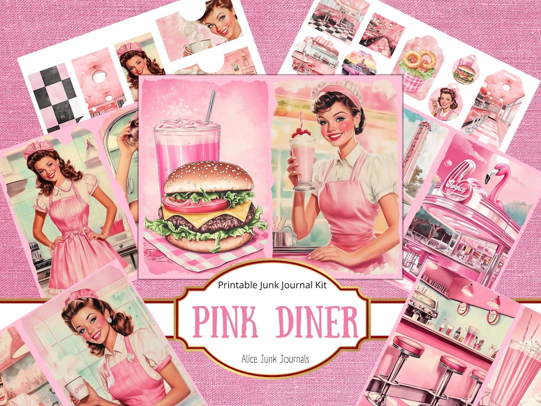 Pink Diner Junk Journal Kit, Digital Printable, 50s American Diner ...
