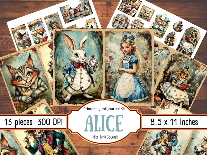 Alice in Wonderland Junk Journal Kit Printable Vintage Ephemera ...