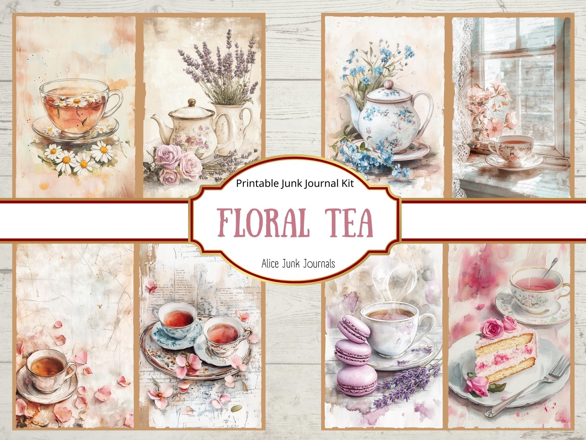 Floral Tea Junk Journal Kit, Scrapbooking Vintage Ephemera, Flowers ...