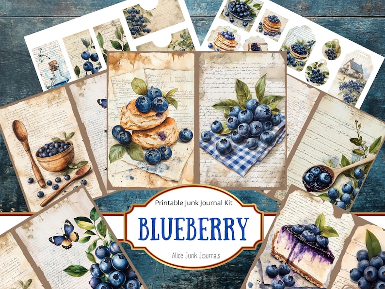Blueberry Junk Journal Printable, Vintage Berry Ephemera, Junk Journal ...