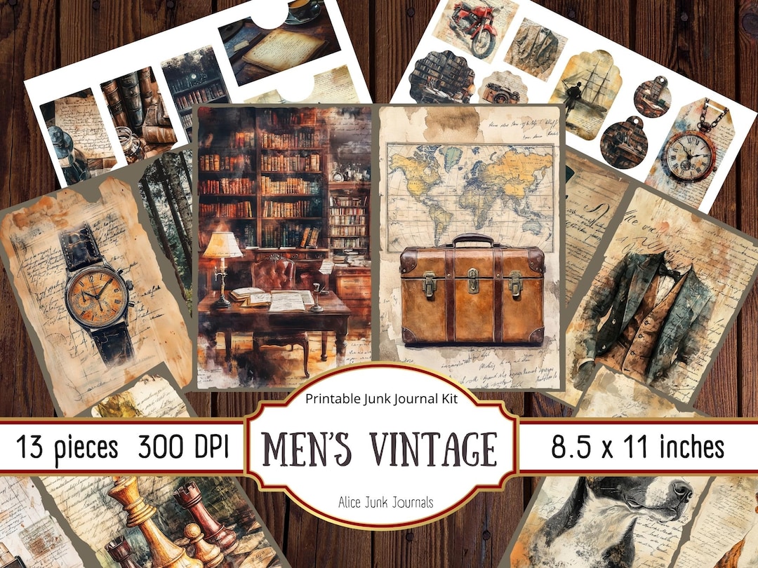 Men's Vintage Junk Journal Kit, Masculine Ephemera Printable, Steampunk ...