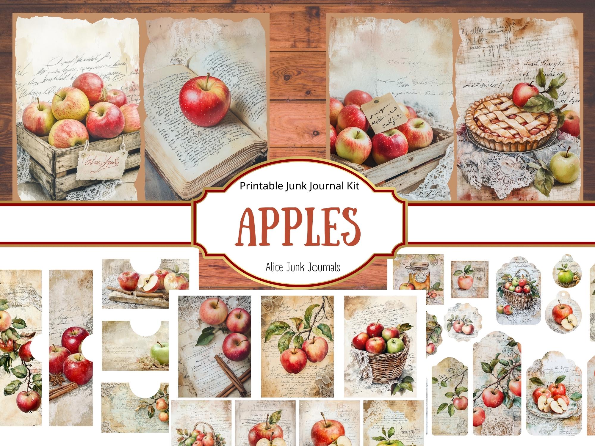 Apples Junk Journal, Floral Vintage Ephemera, Scrapbooking Printable ...