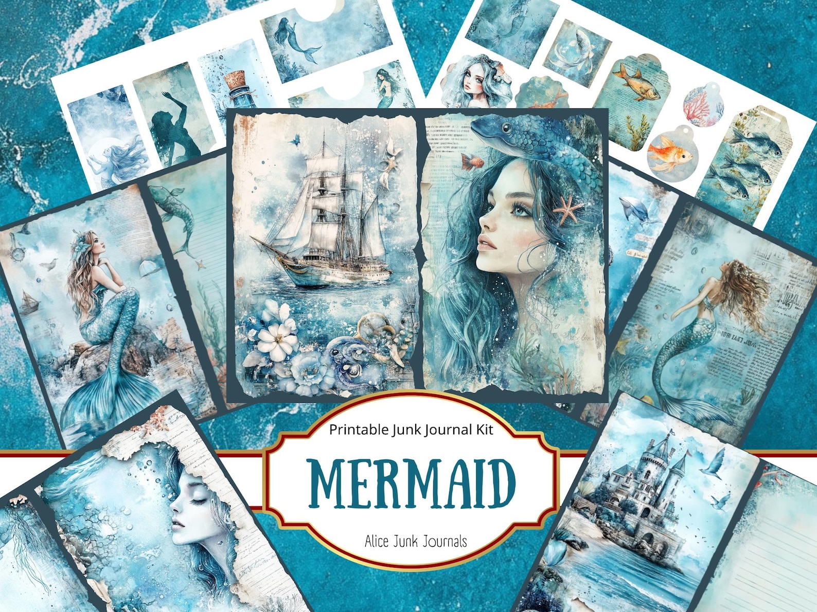 Mermaid Junk Journal Kit, Ocean Digital Paper, Sea Journal Pages ...